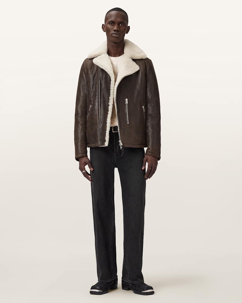 Xylon Shearling Biker Jacket BARKWOOD BROWN | ALLSAINTS